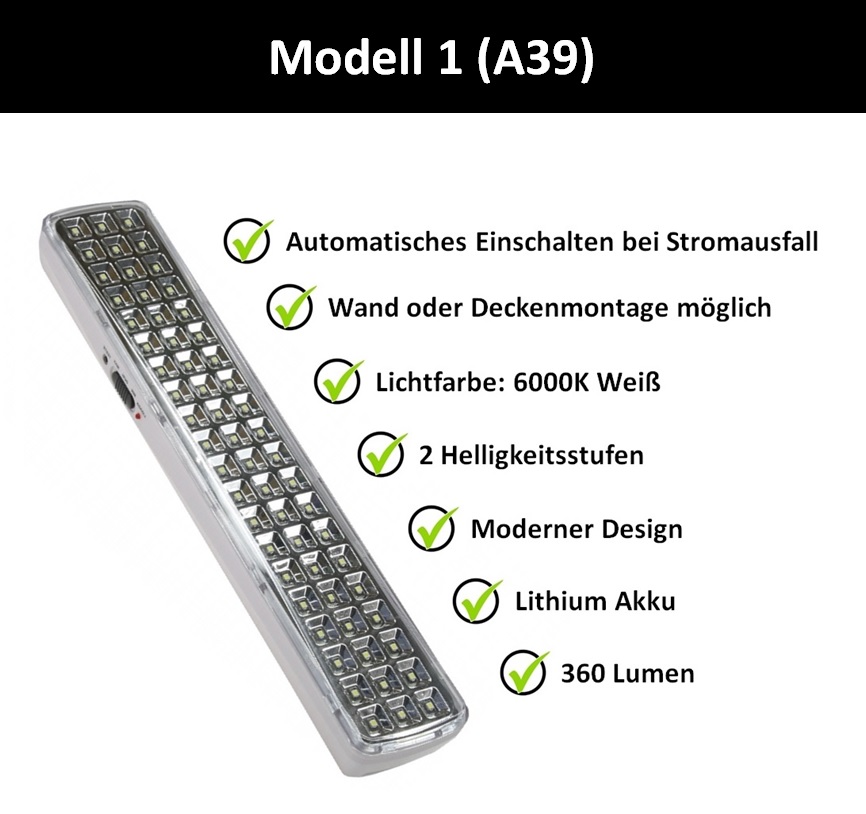 LED Notleuchte Notlicht mit Akku Notbeleuchtung Stromausfall Notlampe ...